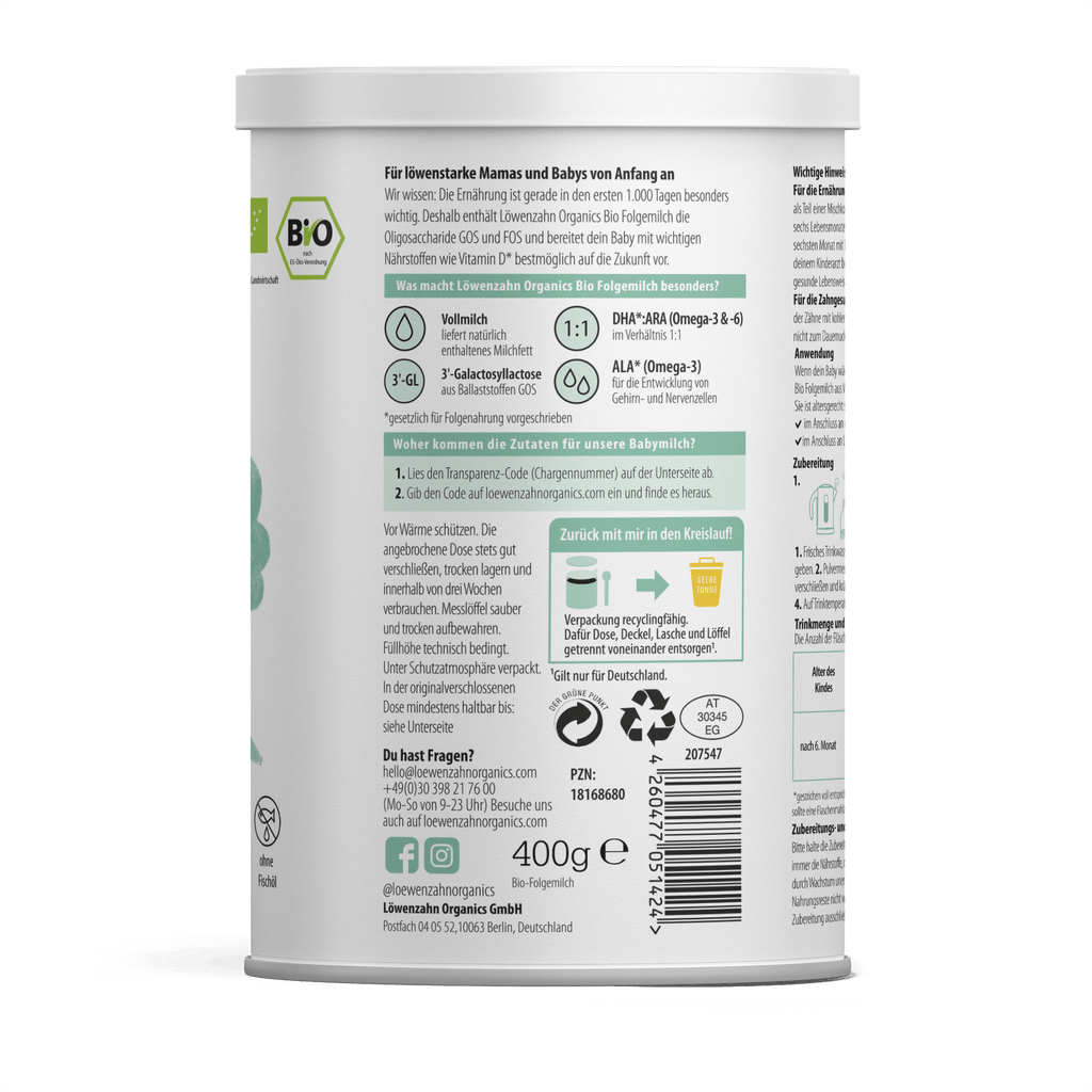First organic follow-on whole milk with 3'-GL on the market | Löwenzahn ...